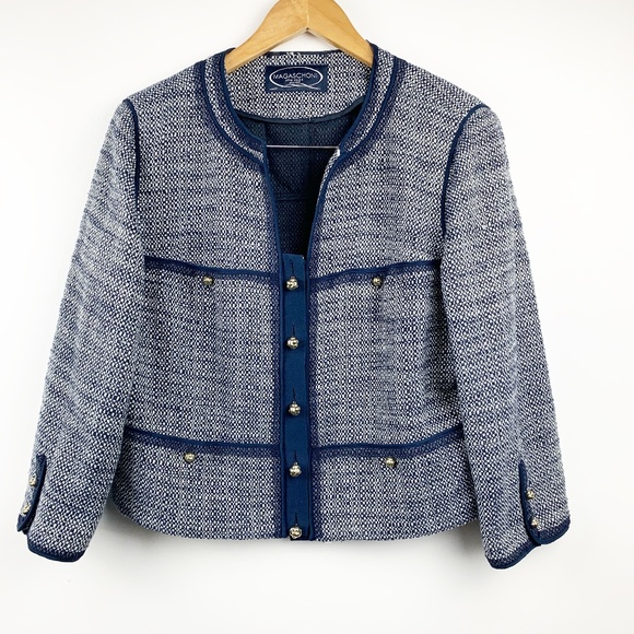 Magaschoni | Jackets & Coats | Magaschoni Navy Tweed Jacket M | Poshmark